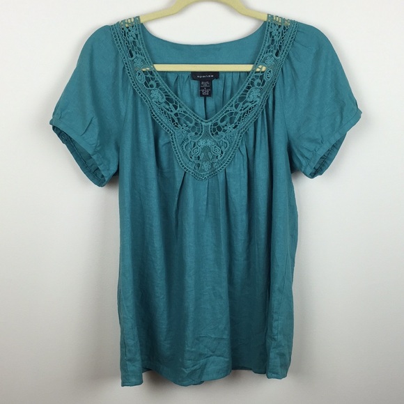 Spense | Tops | Spense Linen Blend Short Sleeve Floral Blouse | Poshmark